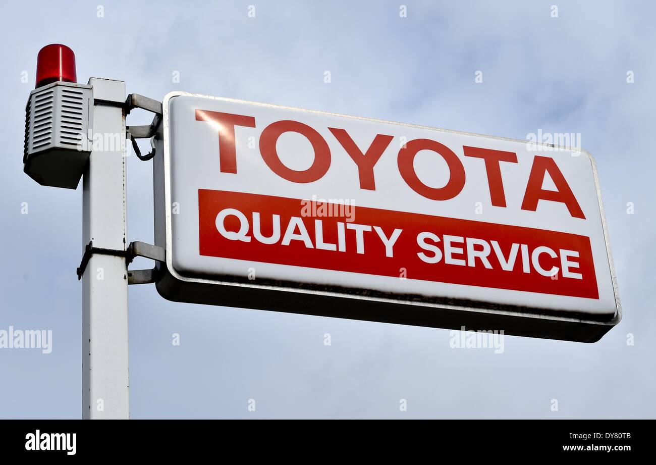 Fuerstenwalde, Germany. 09th Apr, 2014. A sign reads 'Toyota Quality ...