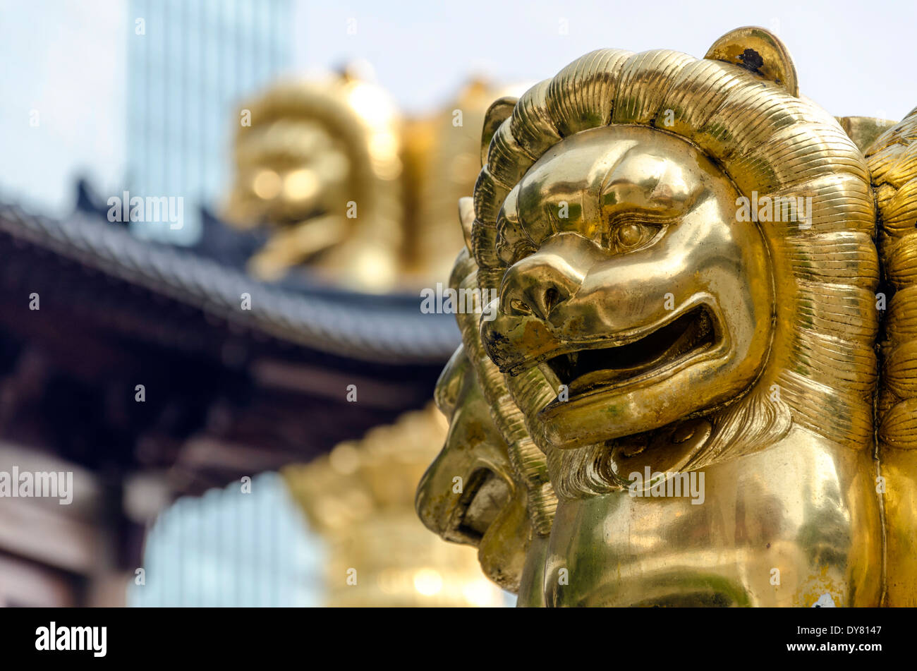 Lion heads, Jing'an Temple, Shanghai, China Stock Photo - Alamy