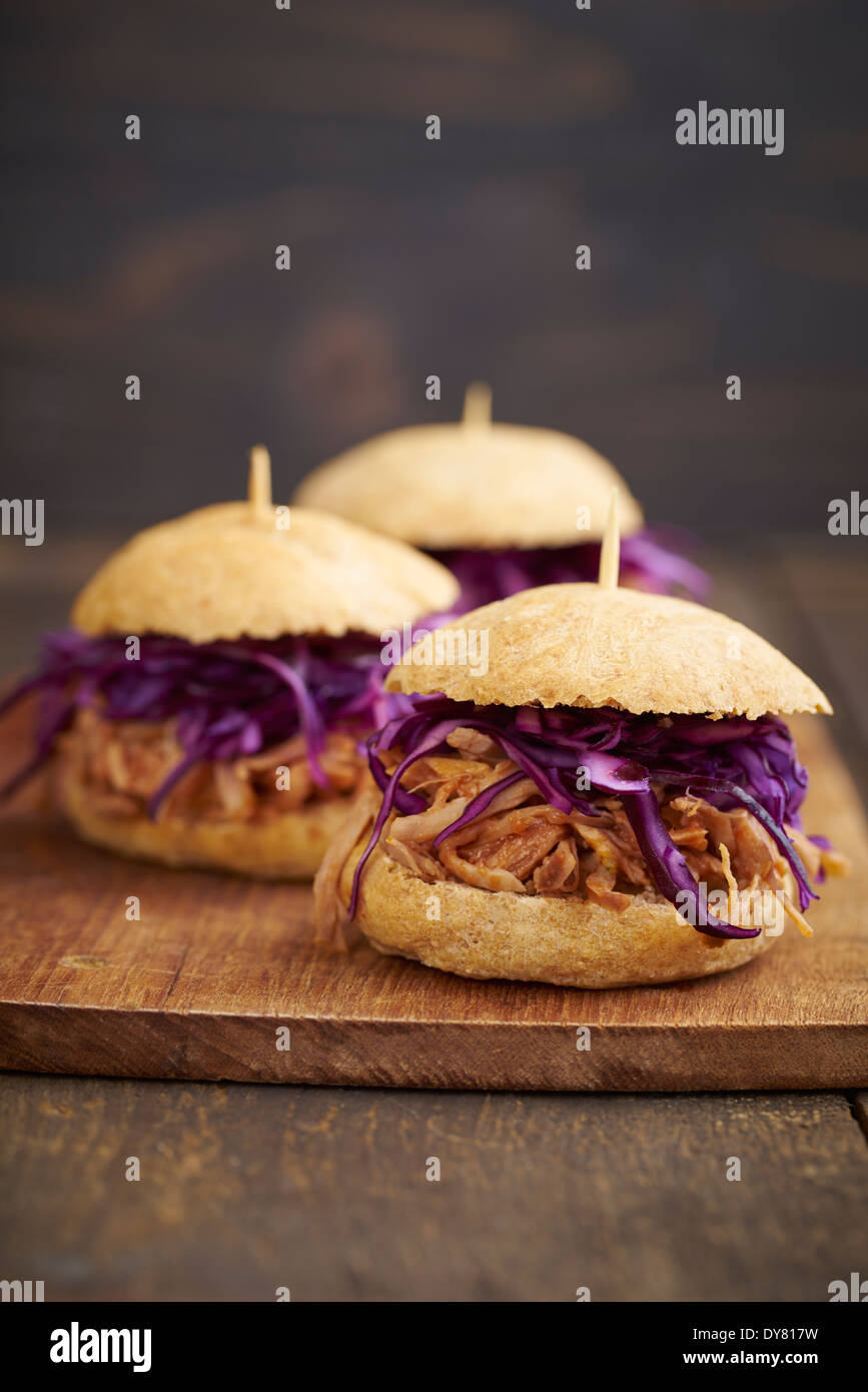 Mini-Burger with pulled pork, red cabbage and fried onions Stock Photo ...