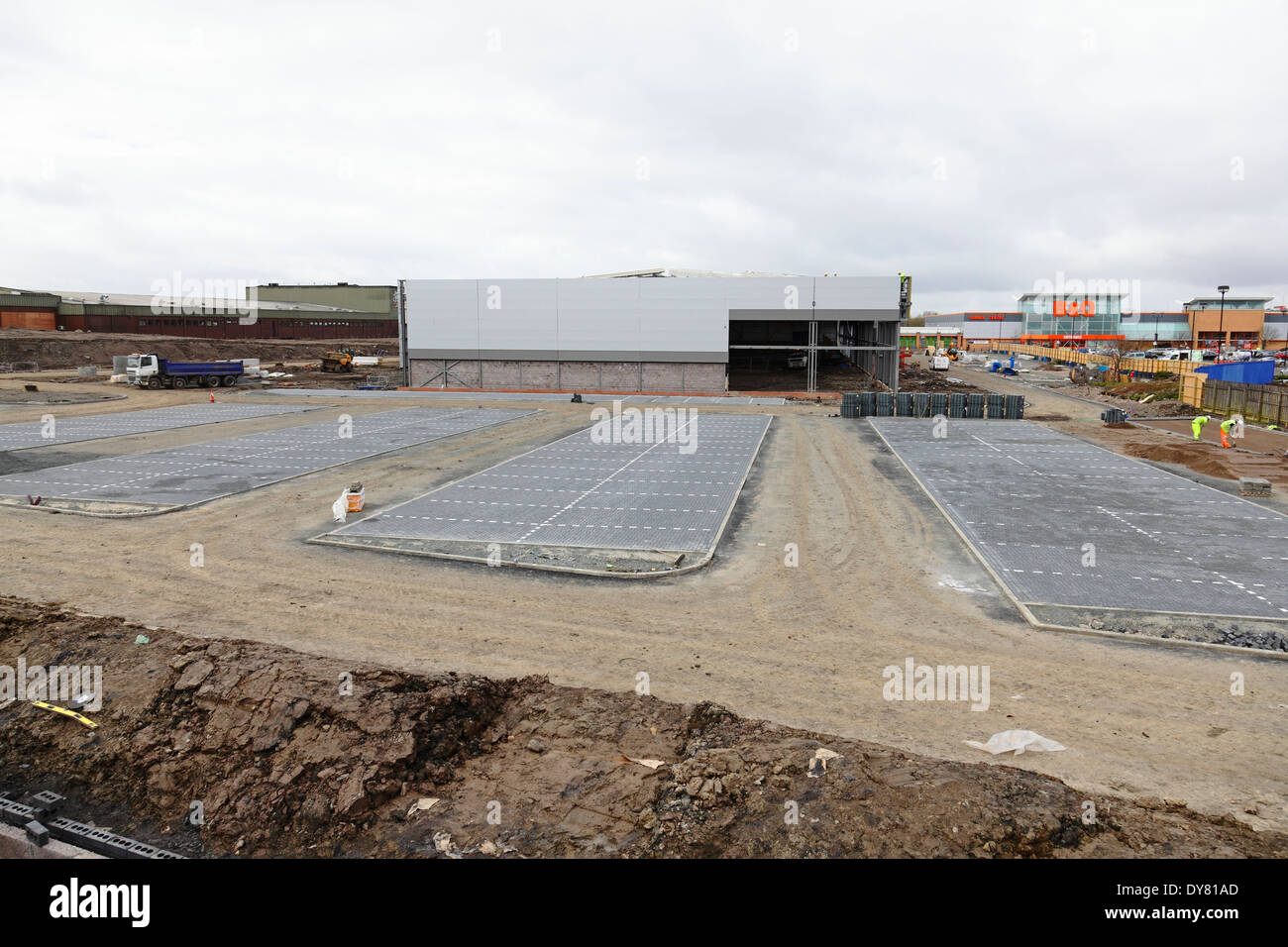 A partially completed warehouse on a construction site, Scotland, UK ...