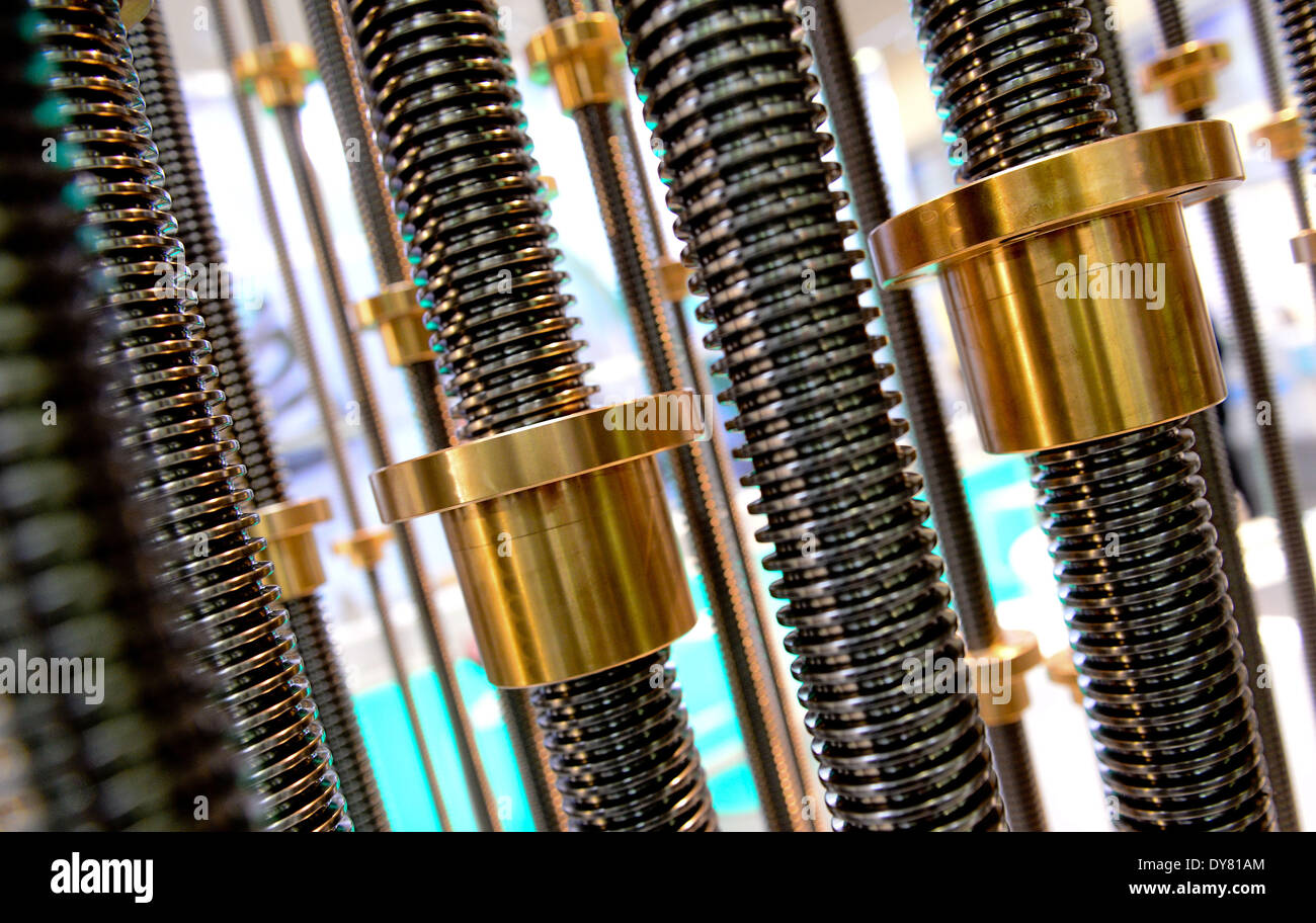 Hanover, Germany. 09th Apr, 2014. View of spindles and splined shafts ...