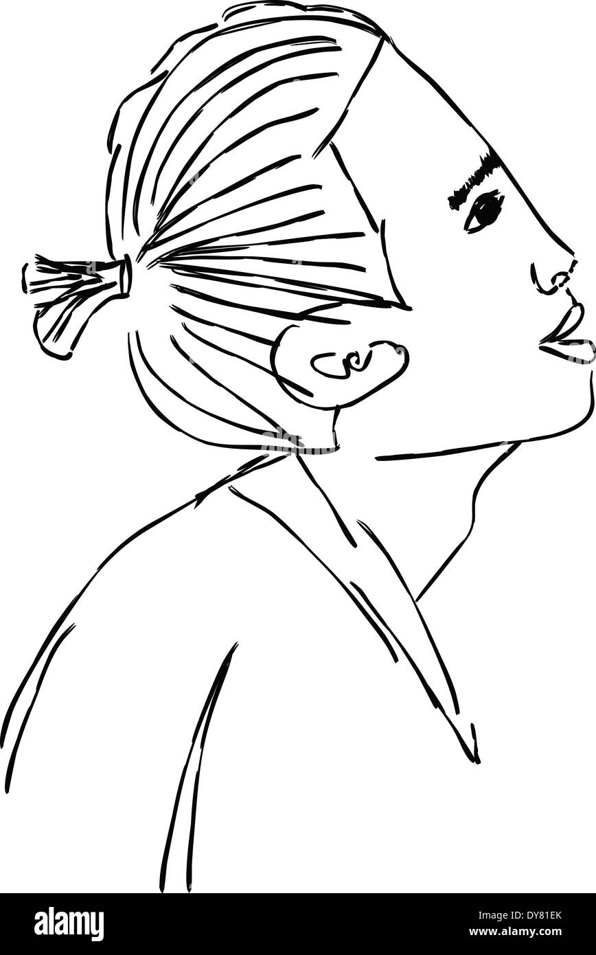 Asian Woman Side Profile Drawing