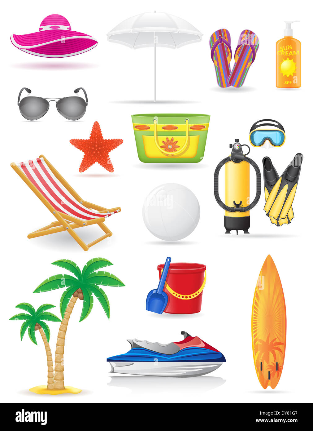 set of beach icons illustration isolated on white background Stock ...