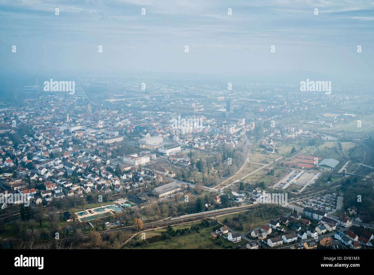 Germany, Baden-Wuerttemberg, View on Singen from Hohentwiel fortress ...