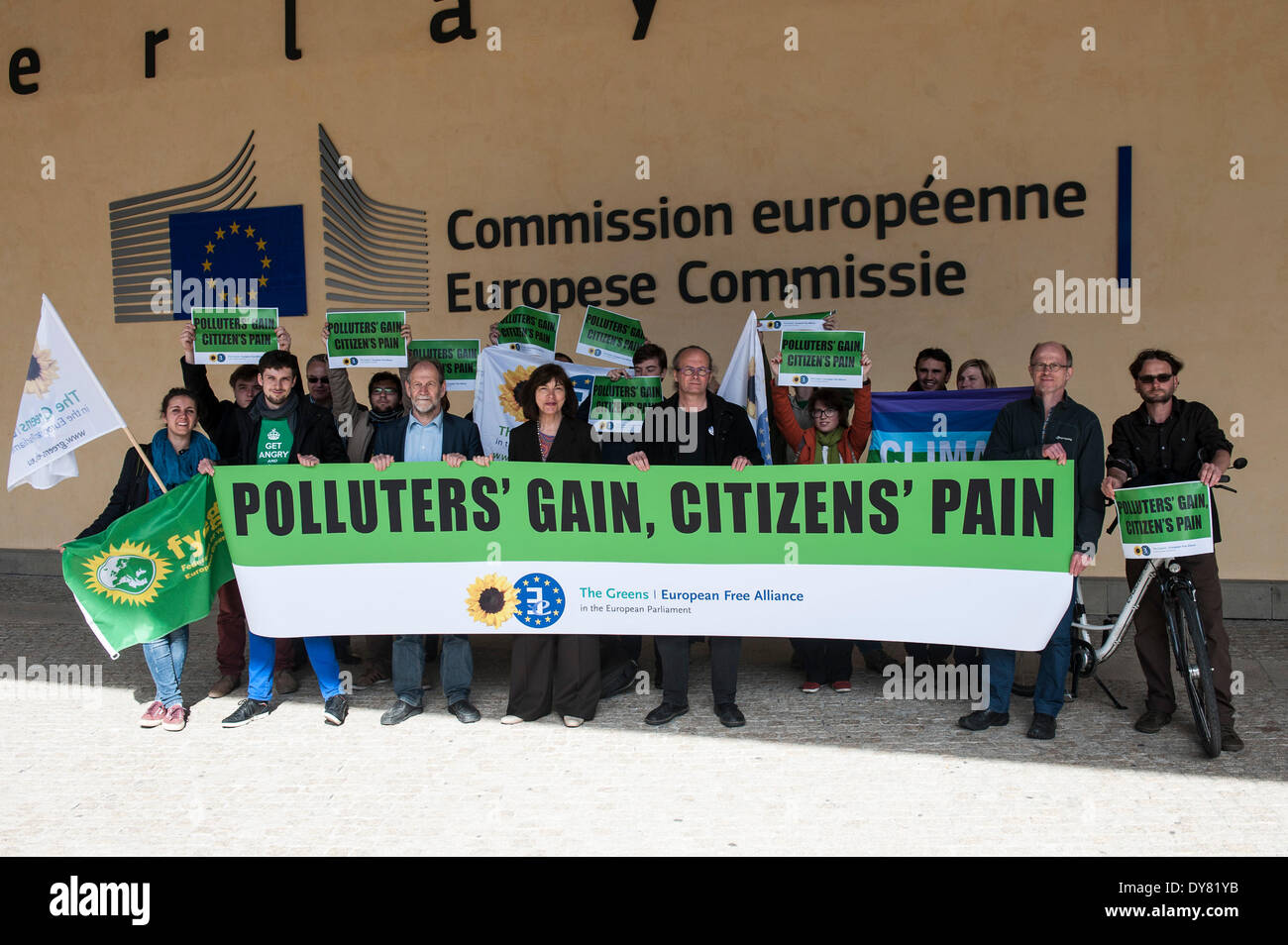 Members of Greens in the European Parliament holds the banner ...