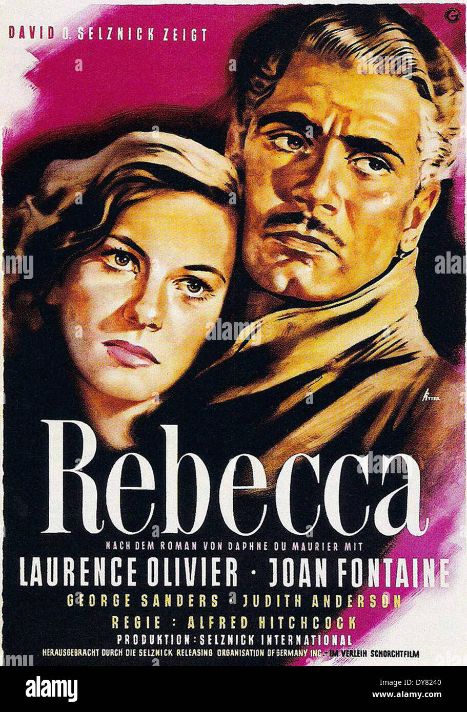 Rebecca German Movie Poster Directed By Alfred Hitchcock United