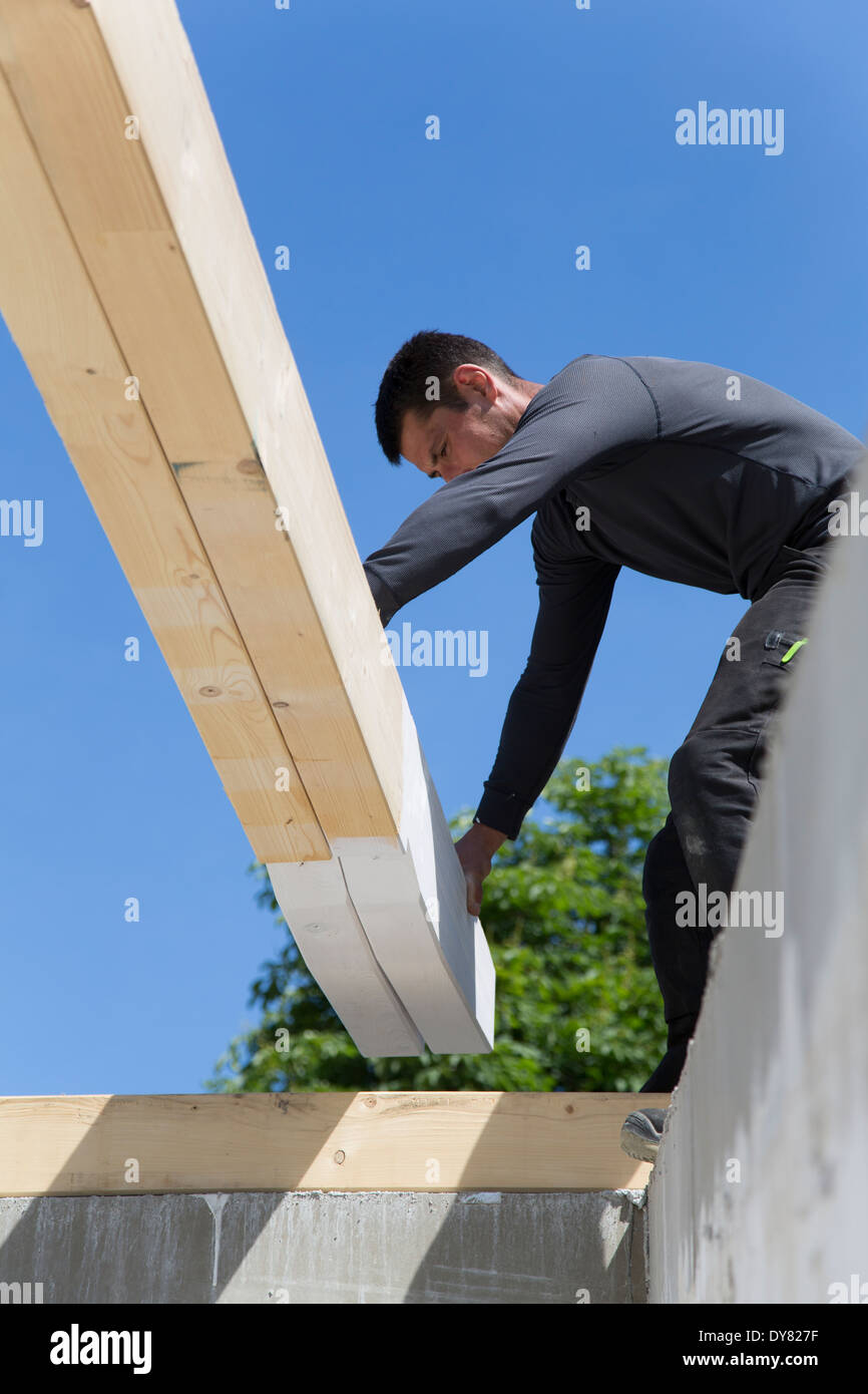 Construction of a residential house, assembling of the roof Stock Photo ...