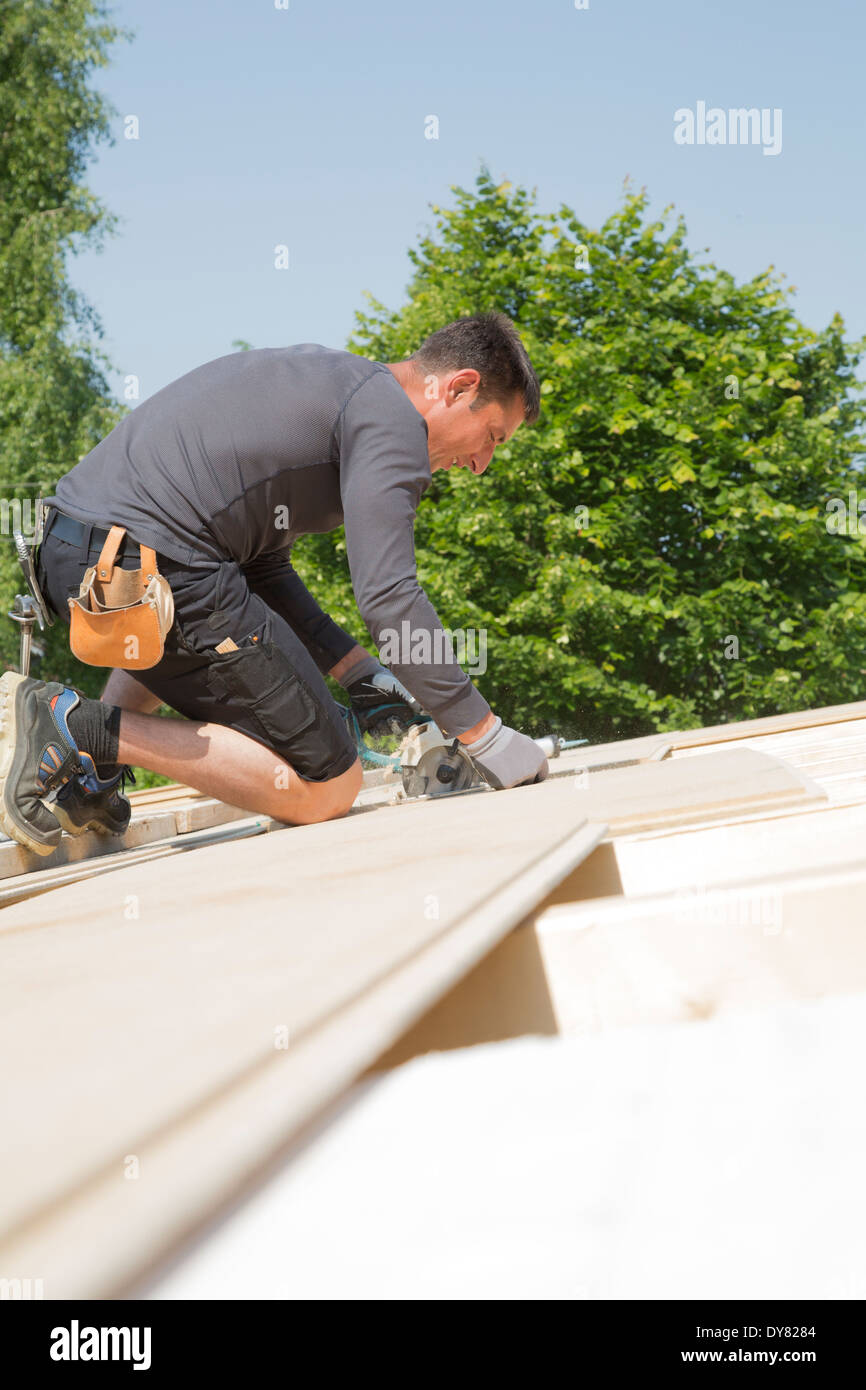 Construction of a residential house, assembling of the roof Stock Photo ...