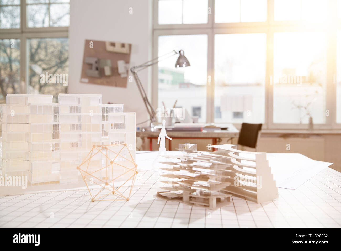 Desktop with architectural model in architecture office Stock Photo - Alamy