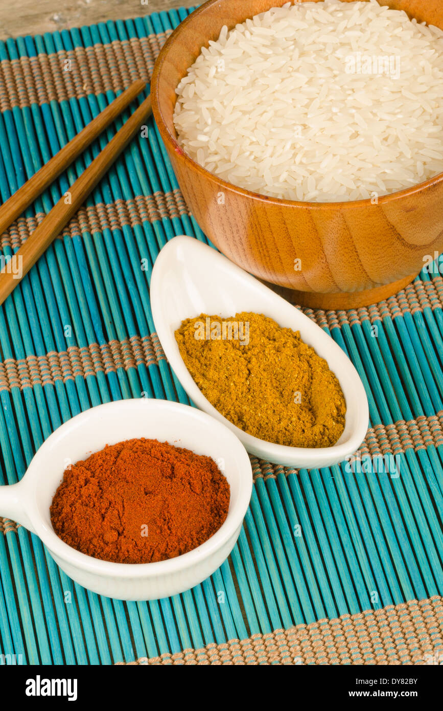 Rice and basic spices, an Asian cuisine still life Stock Photo - Alamy