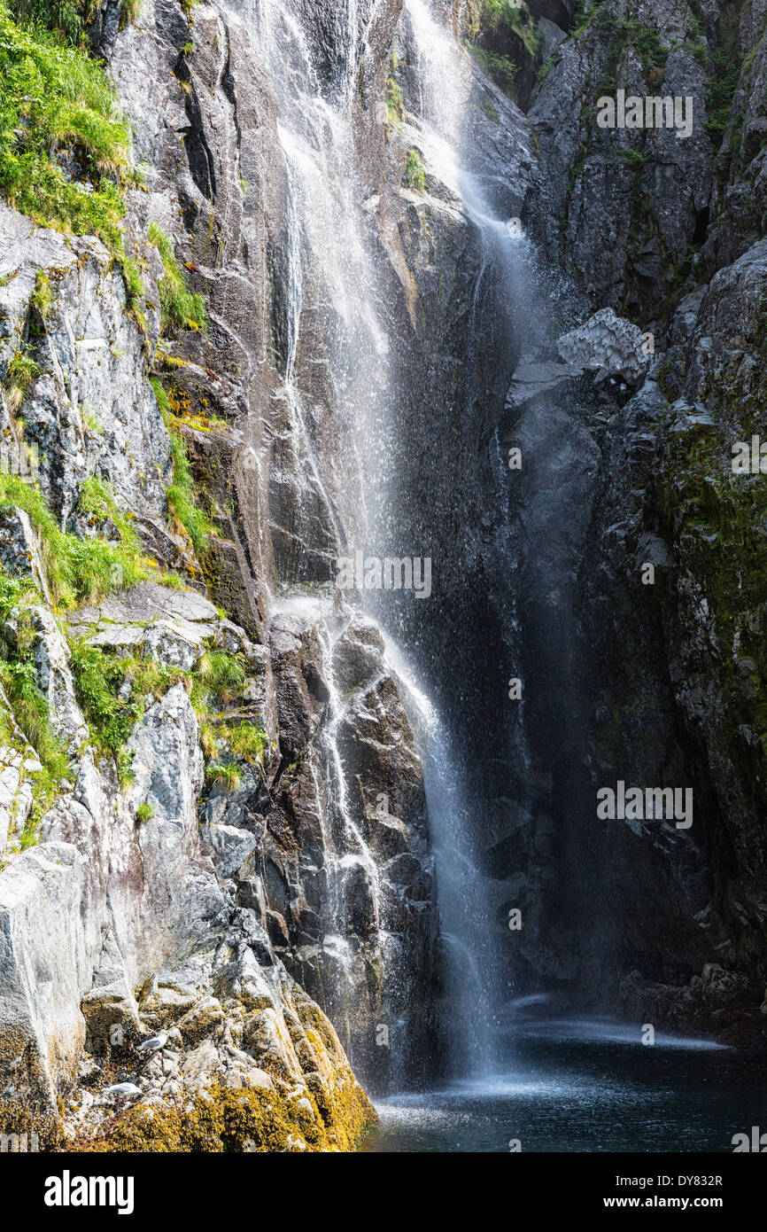 USA, Alaska, Seward, Resurrection Bay, view to waterfall of Cataract ...