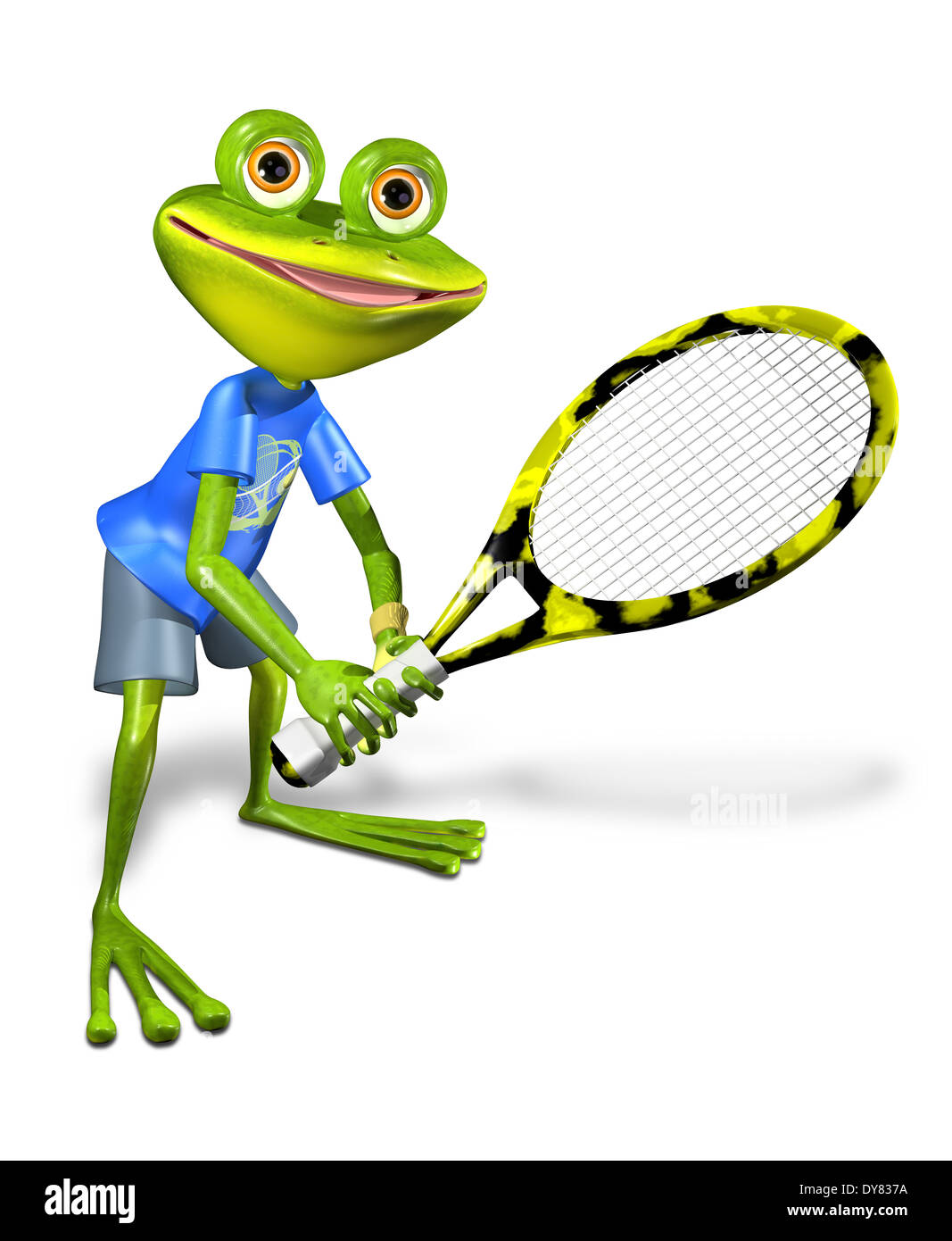 illustration a merry green frog tennis player Stock Photo - Alamy