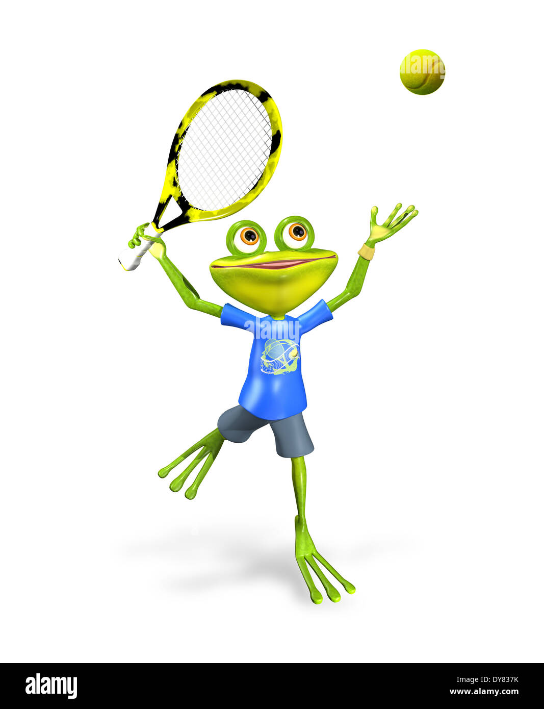 illustration a merry green frog tennis player Stock Photo - Alamy