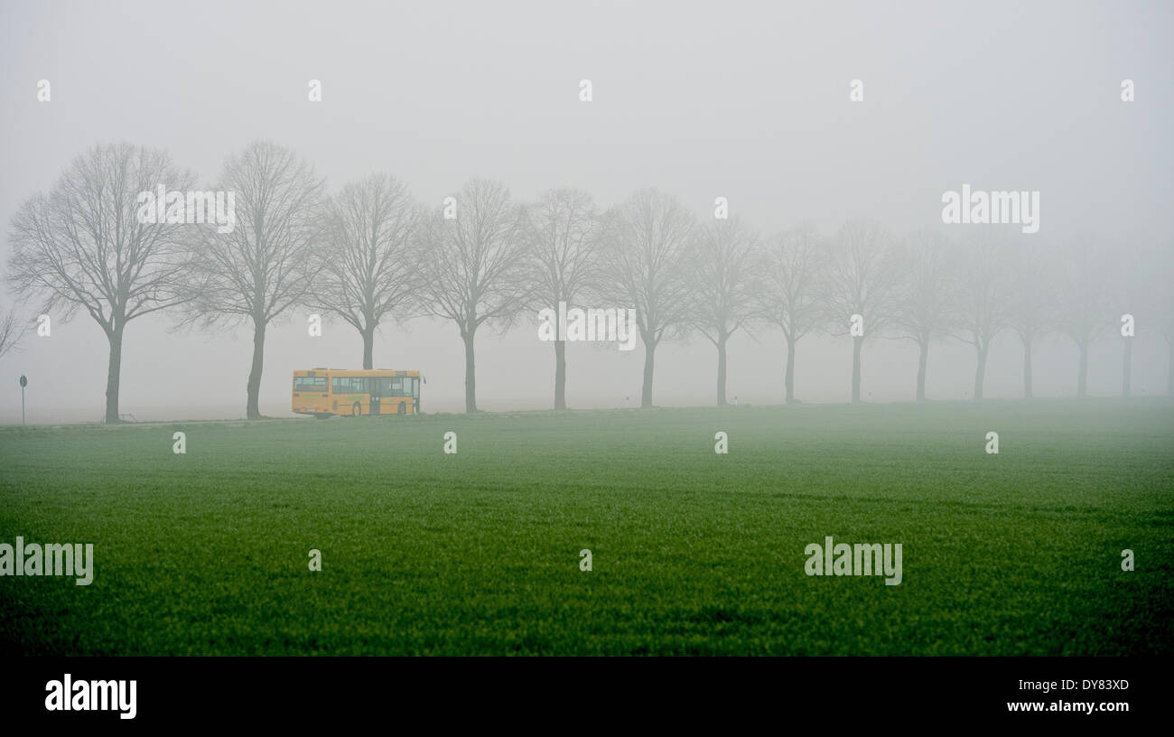 Gehrden, Germany. 31st Mar, 2014. A bus travels through thick layers of ...