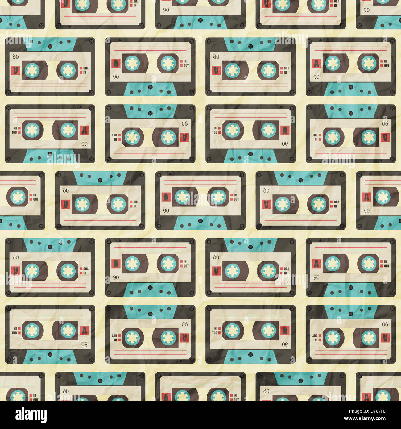 retro background with cassette tape pattern on paper texture Stock ...