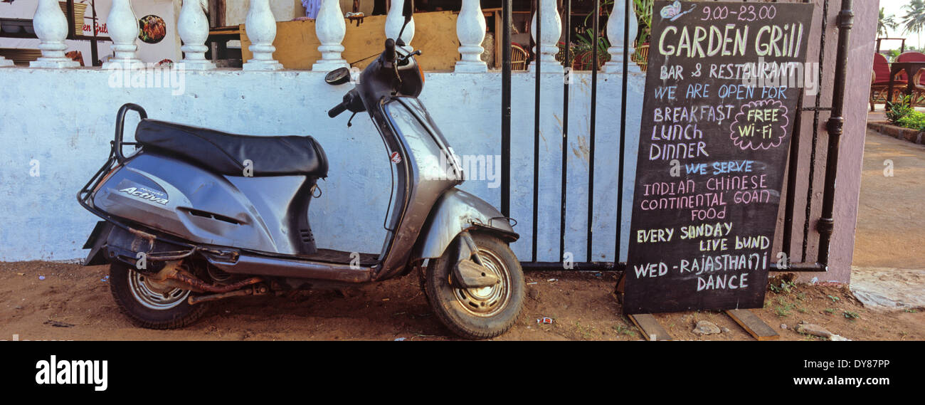 scooter and menu outside goan restaurant Stock Photo - Alamy
