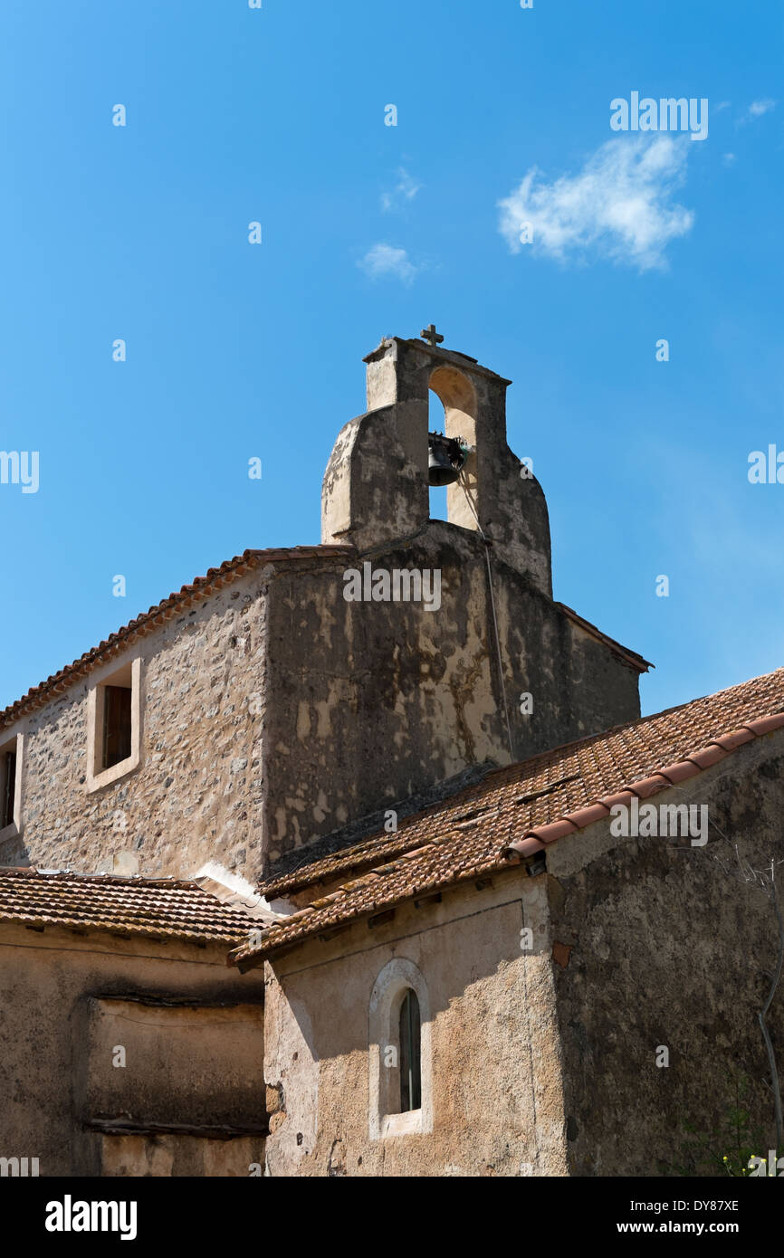 France, Herault, Lac du Salagou, Celles, church, townhall Stock Photo ...