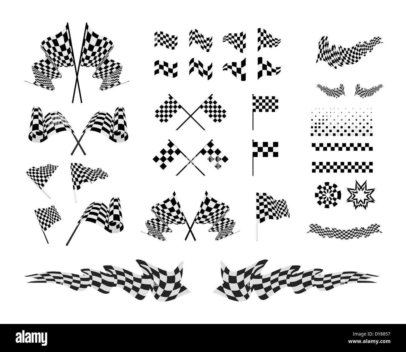 Checkered flags set illustration Black and White Stock Photos & Images - Alamy