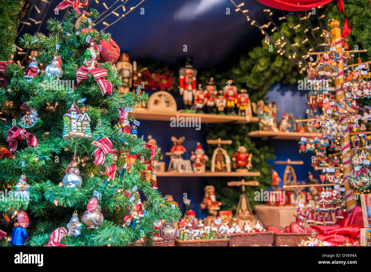 Christmas decorations and ornaments for sale, Rothenburg, Germany Stock ...