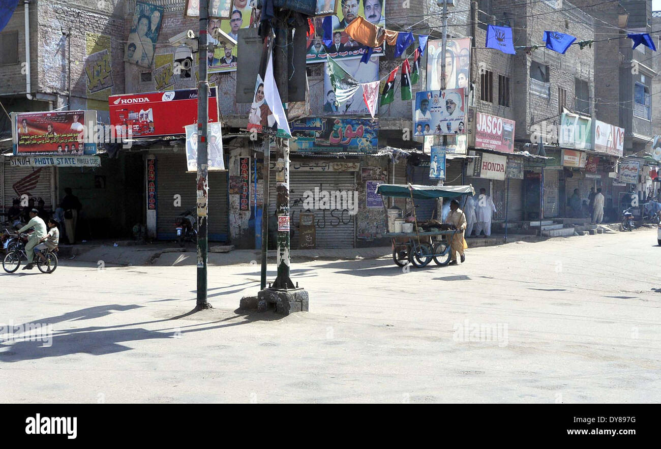 Shop seen closed during shutter down strike called by Jeay Sindh Qaumi ...
