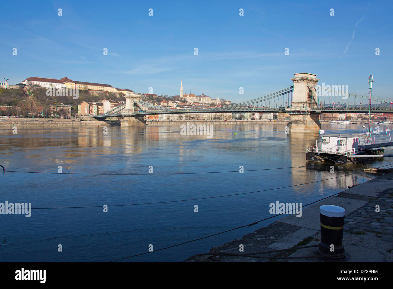The Széchenyi Chain Bridge on river Danube in Budapest, Hungary Stock ...