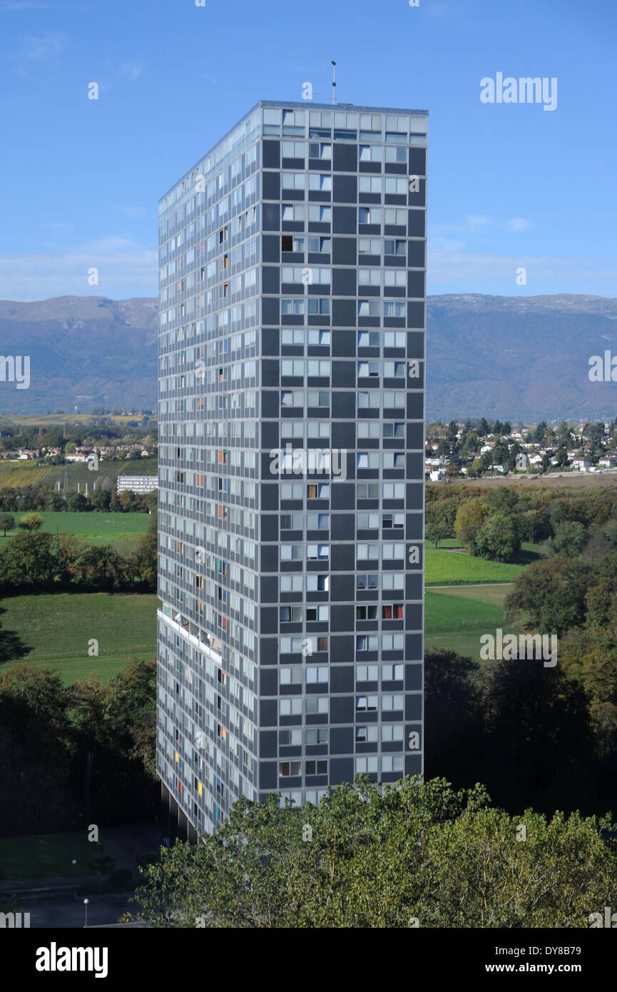 Switzerland, Geneva, Le Lignon, block of flats, high-rise building ...