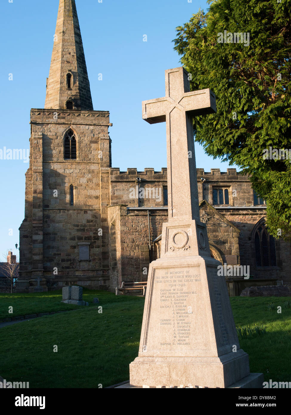 St Marys Church, and World War One memorial, Crich, Derbyshire, UK ...
