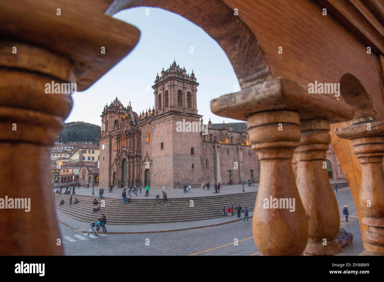 South America, Peru, Cuzco, Cathedral of Santo Domingo, viewed through ...