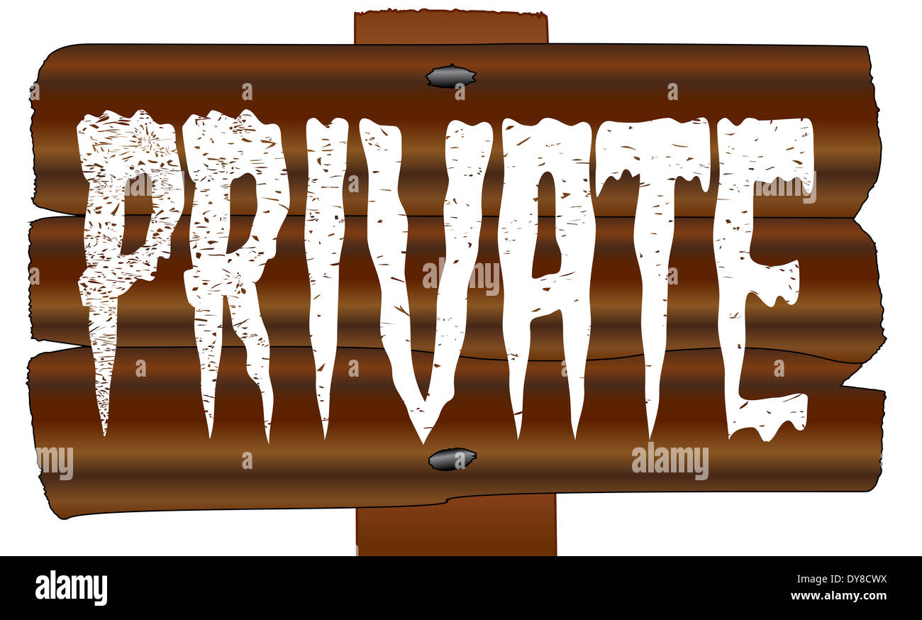 A wooden sign with the words private isolated over a white background ...