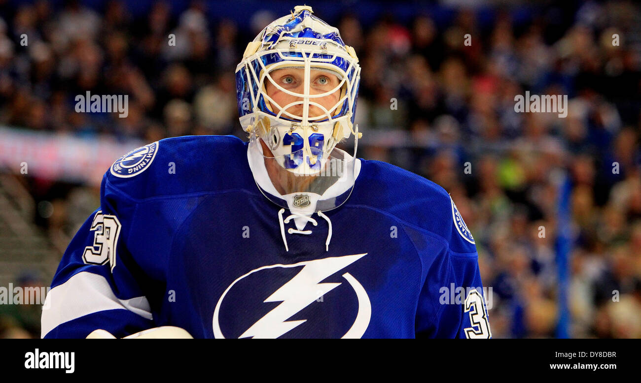 Tampa, Florida, USA. 8th Apr, 2014. DIRK SHADD | Times .Tampa Bay Lightning goalie Anders ...