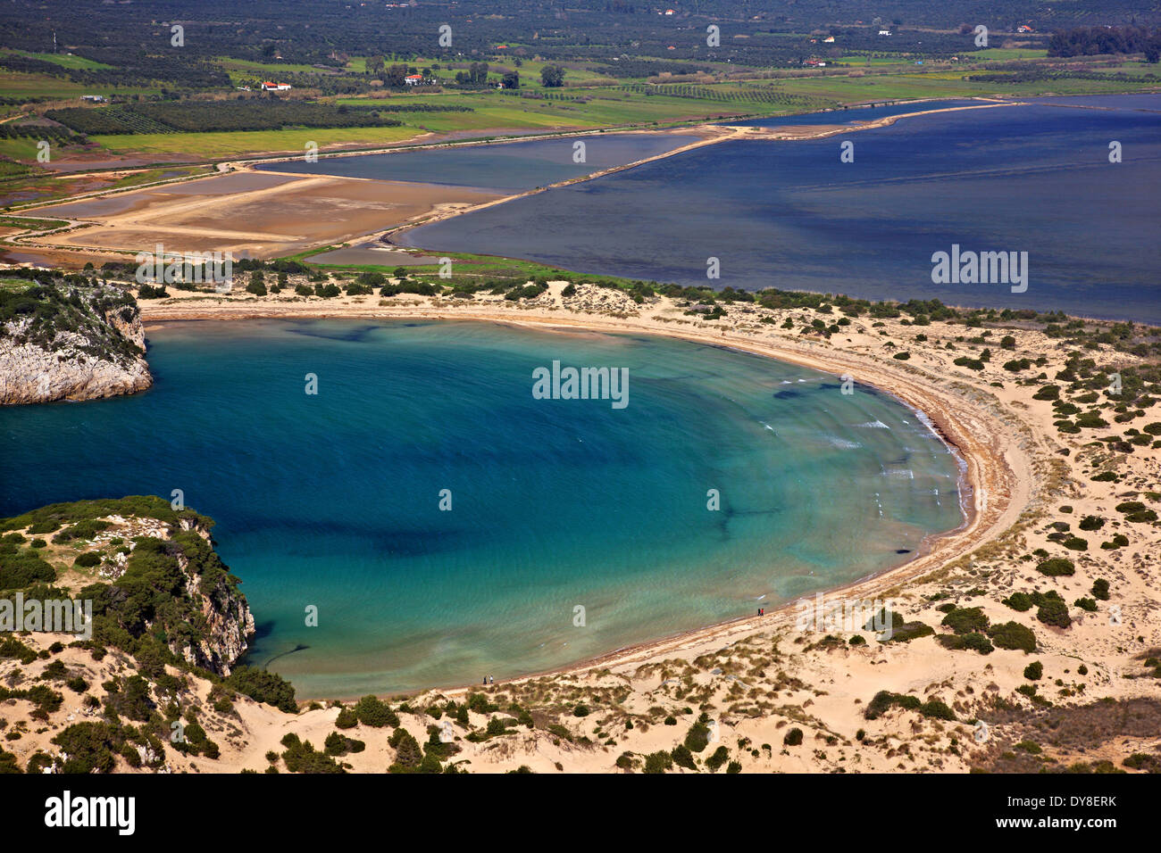Famous Voidokoilia beach as seen from Palaiokastro ("old castle") of ...