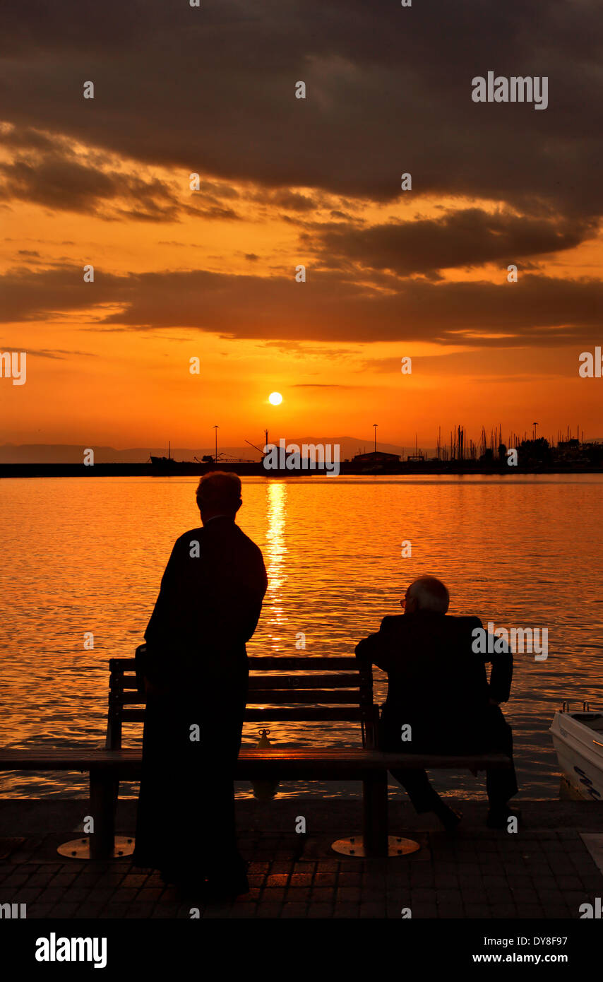Sunset at the port of Kalamata town, Messenia, Peloponnese, Greece ...