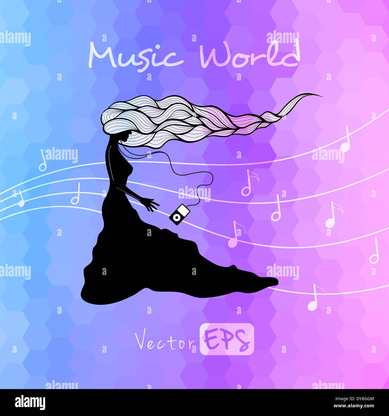 Music poster, girl with player Stock Photo - Alamy