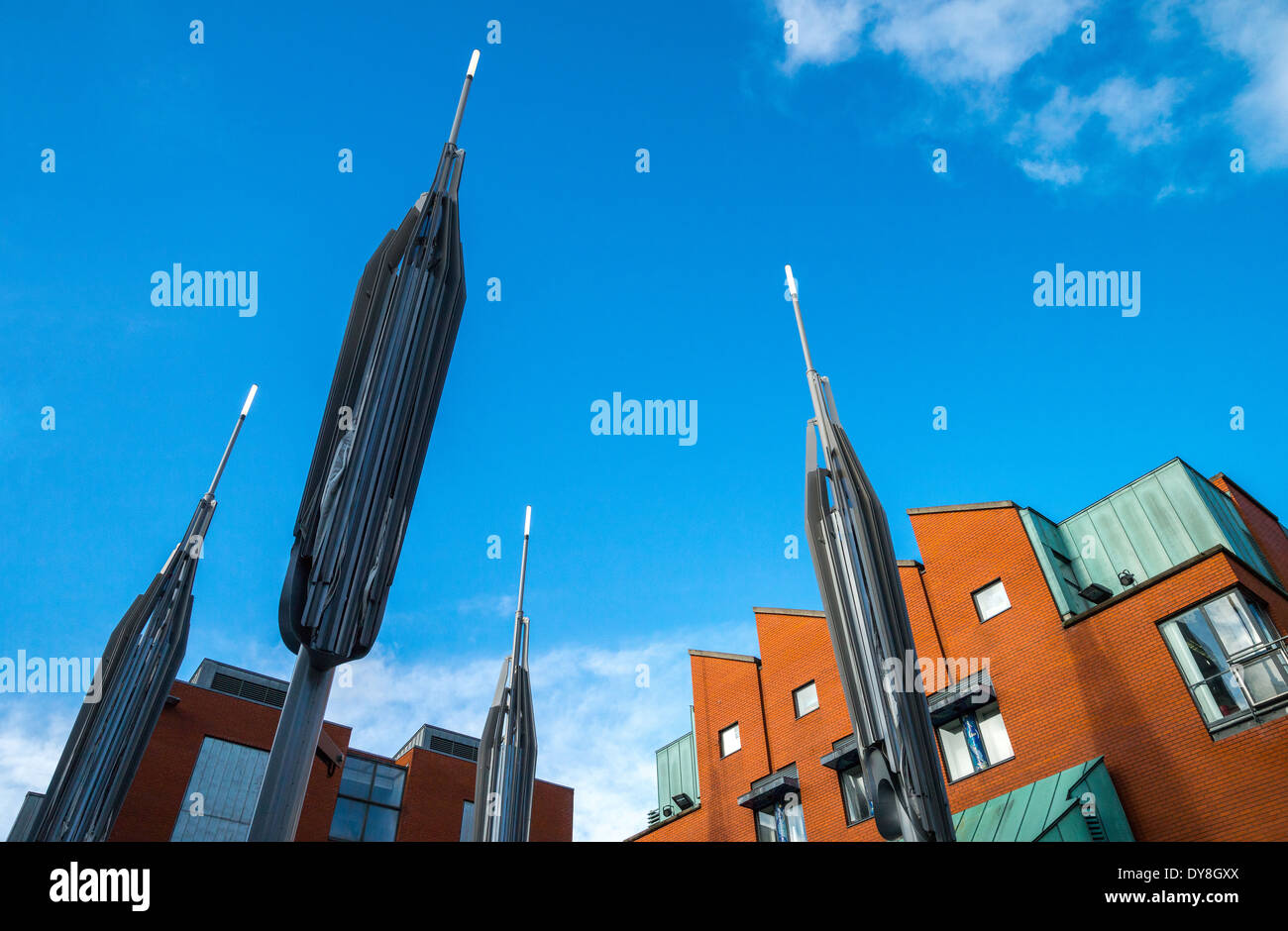Ireland, Dublin, the spires of Mooting House square in the Temple Bar ...