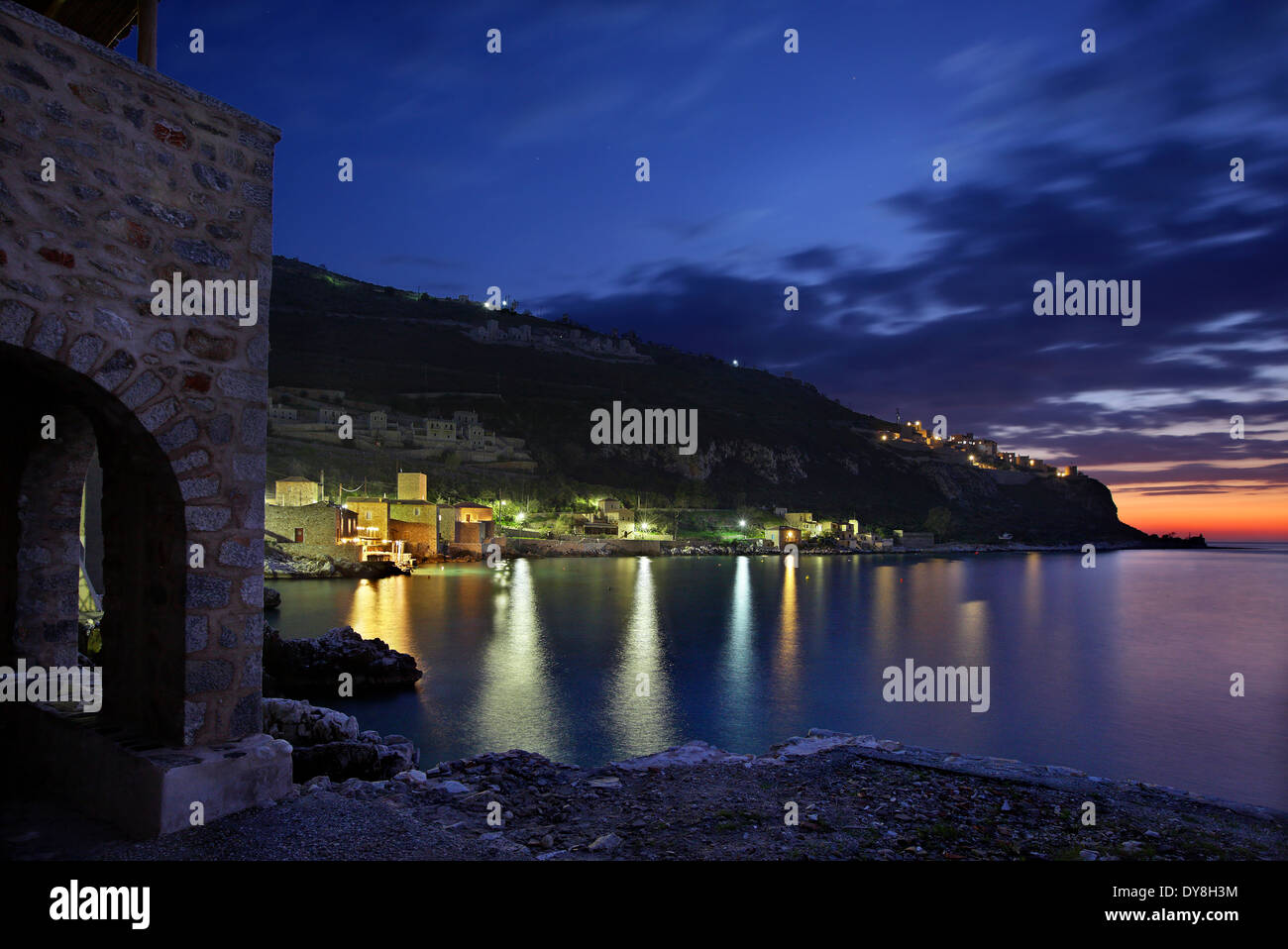 Night falling in Limeni, one of the most beautiful seaside villages of ...
