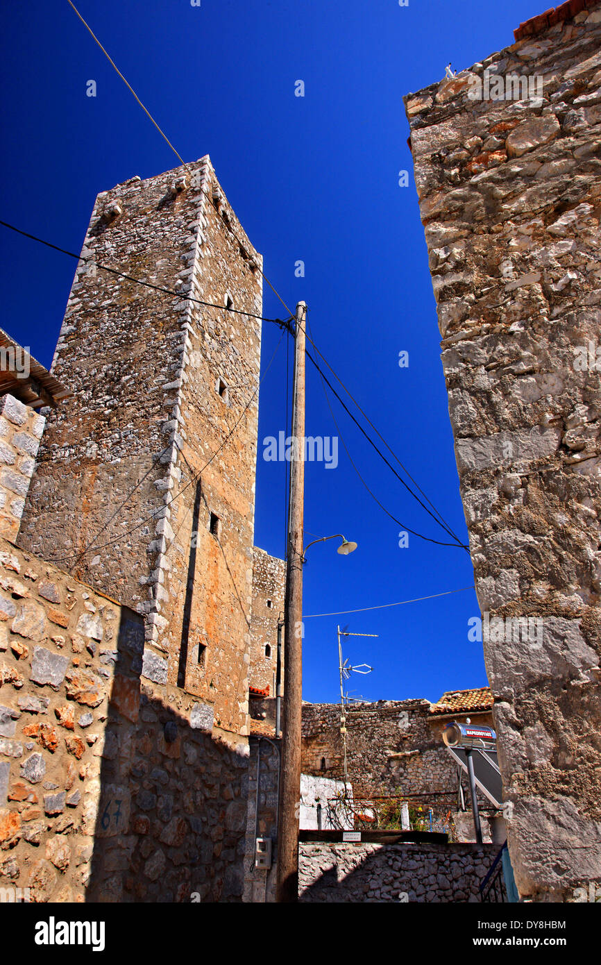 Typical Maniot "towerhouses" in Flomochori village, eastern ("Lakonian ...