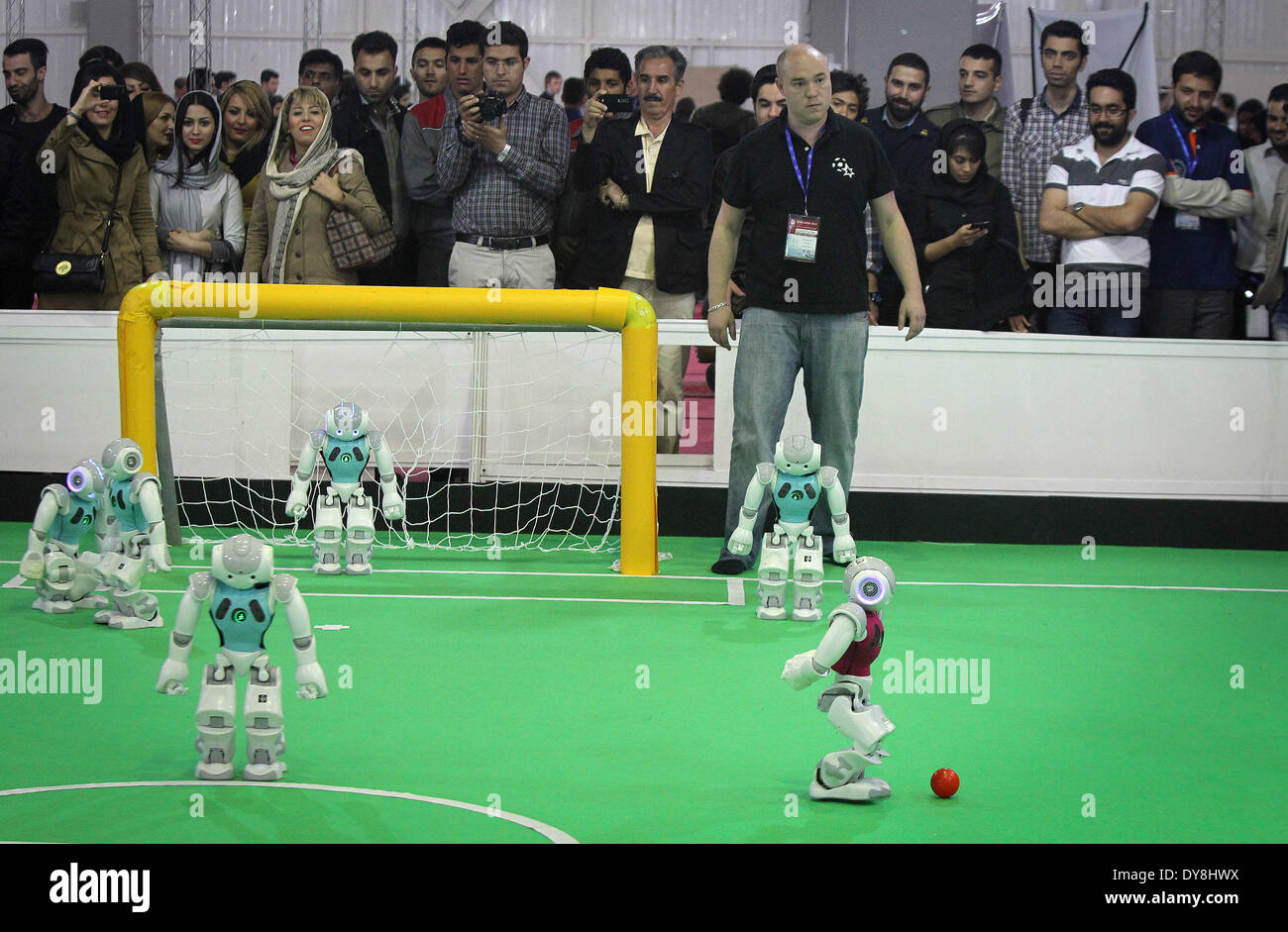 Tehran, Iran. 9th Apr, 2014. Robots made by German and Holland ...