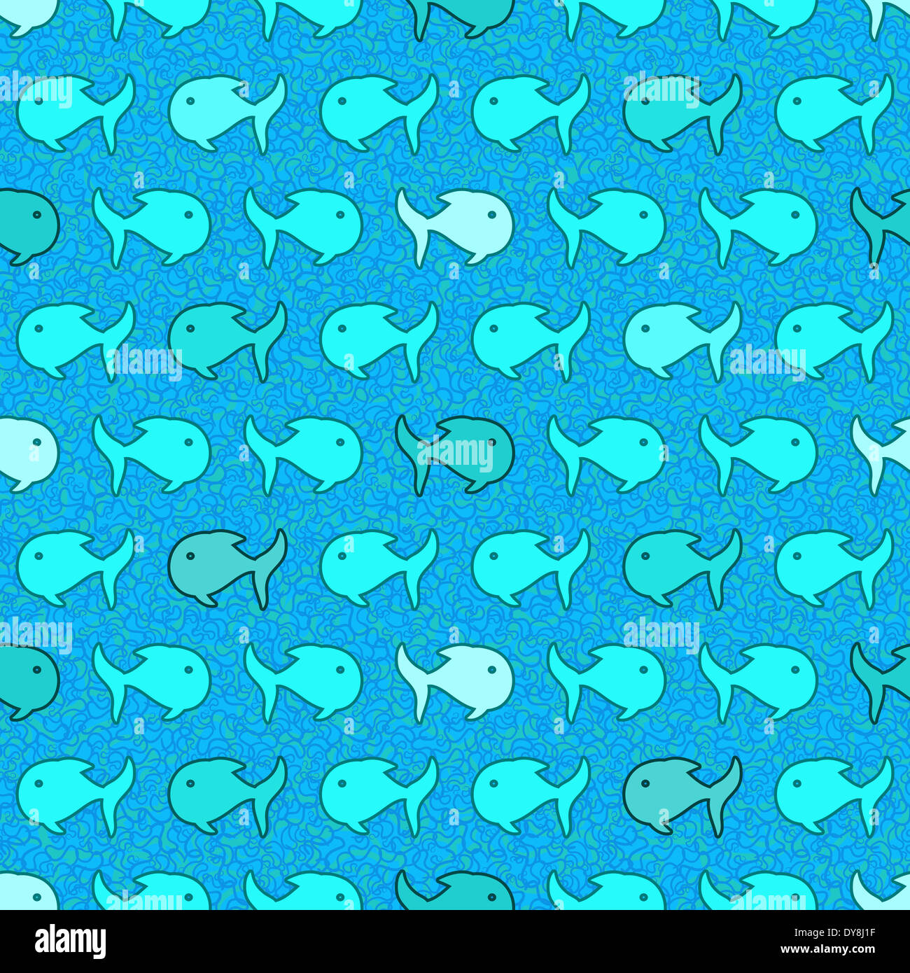 Seamless abstract pattern, with cyan and blue fish Stock Photo - Alamy