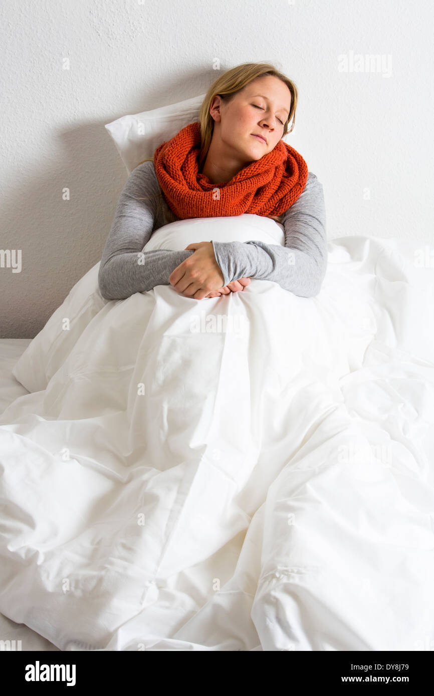 Sick woman flu in bed hi-res stock photography and images - Alamy