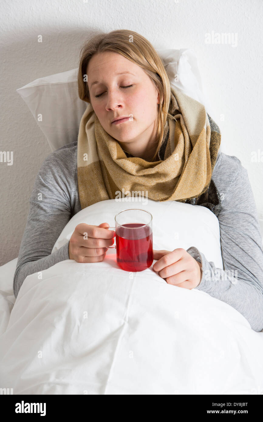 Sick woman sleeping in bed hi-res stock photography and images - Alamy