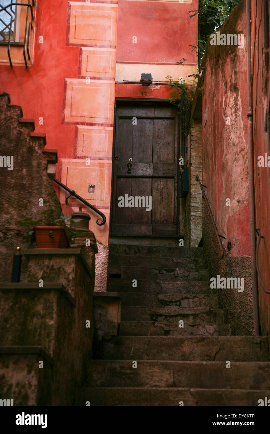 Narrow pathway with stairs coming into town from path in Cinque Terre ...