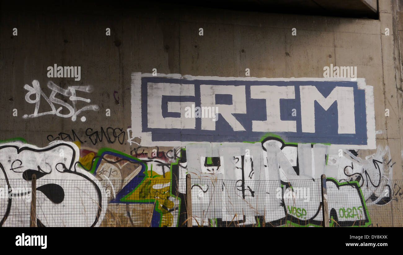 Example of graffito / graffiti in urban landscape. North East England ...