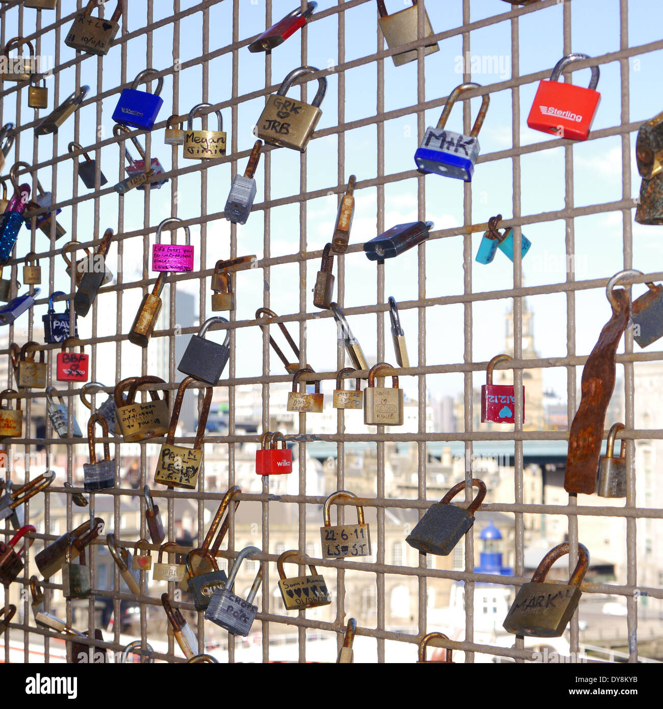 Urban landscape - Padlocks on High Level Bridge, Gateshead, England, UK ...