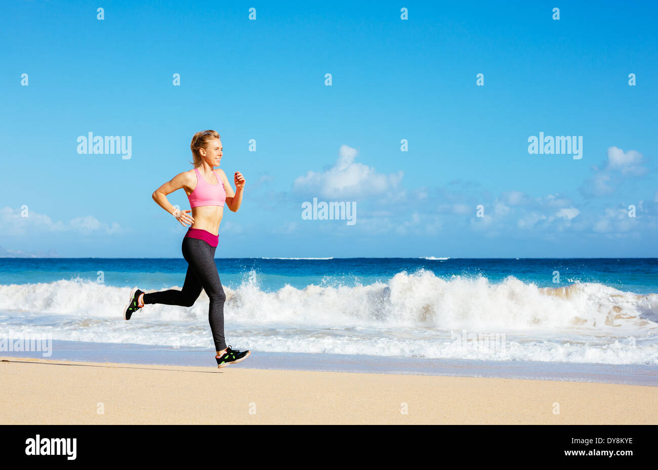 Woman Jog Beach Happy High Resolution Stock Photography and Images - Alamy