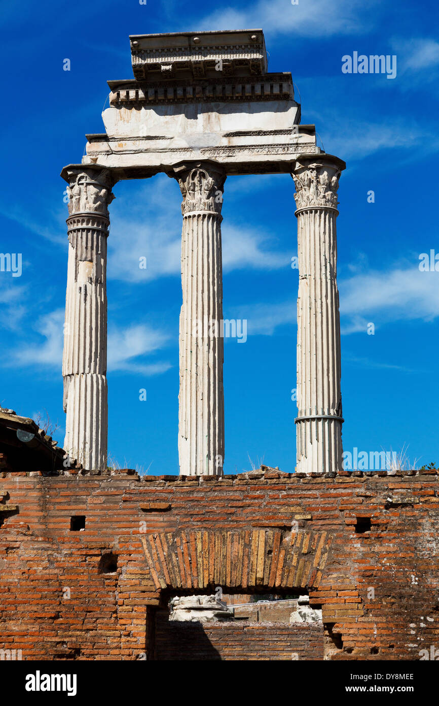 Temple of Castor and Pollux columns in old ruins of Roman Forum Rome ...