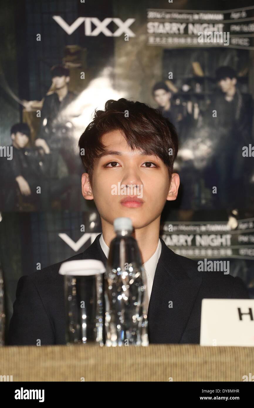 Taipei, China. 6th Apr, 2014. South Korean boy group VIXX at press conference in Taipei, China ...