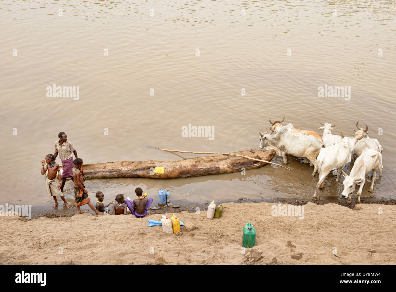 Rural scene on the Omo River in the Lower Omo Valley of Ethiopia Stock ...