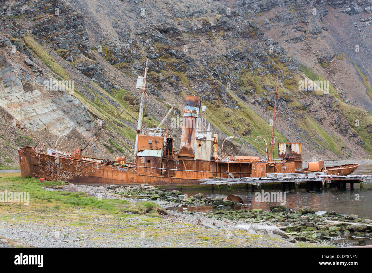An old whaling ship at the old whaling station at Grytviken on South ...