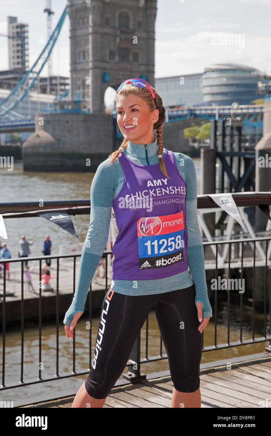 London, UK. 9th April, 2014. Amy Willerton poses at Tower Bridge ahead ...