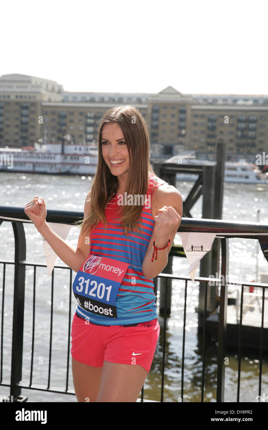London, UK. 9th April, 2014. Charlie Webster poses at Tower Bridge ...